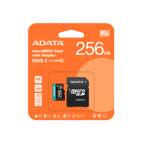 Memorijska kartica UHS-I U3 MicroSDXC 256GB V30S A2 + adapter AUSDX256GUI3V30SA2-RA1