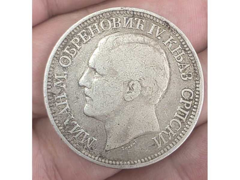VELIKI SRPSKI SREBRNJAK 5 DINARA 1897 GODINE