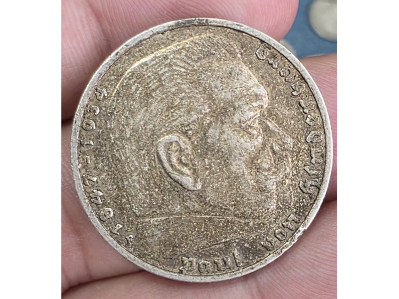 PRELEPI SREBRNJAK OD 5 REICH MARAKA 1936 GODINA