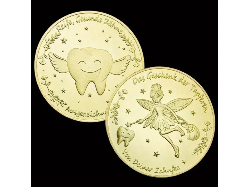 Zubic Vila zlatni novcic Moon Tooth Fairy- 4 cm