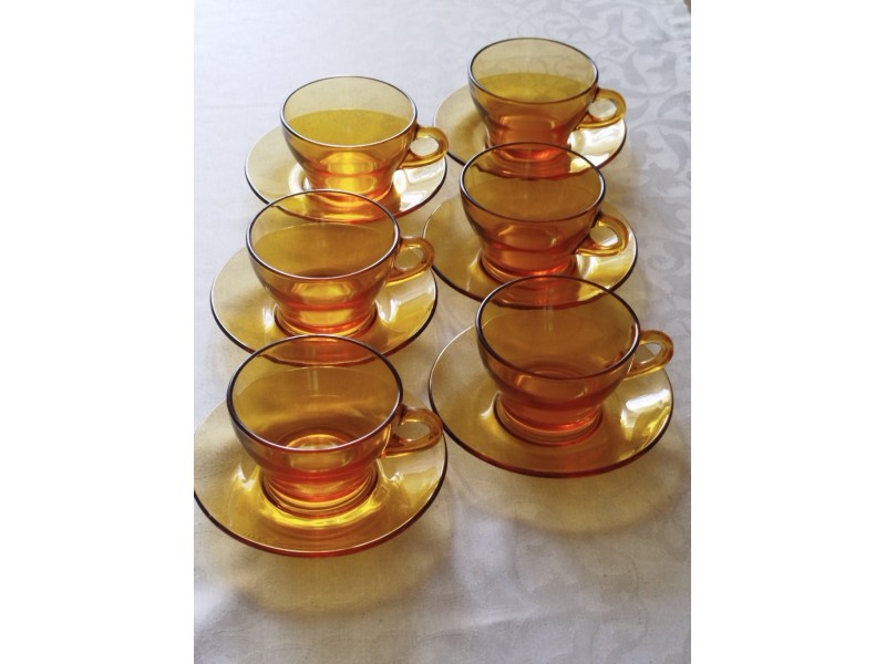 Set italijanskih šolja - kaljeno amber staklo