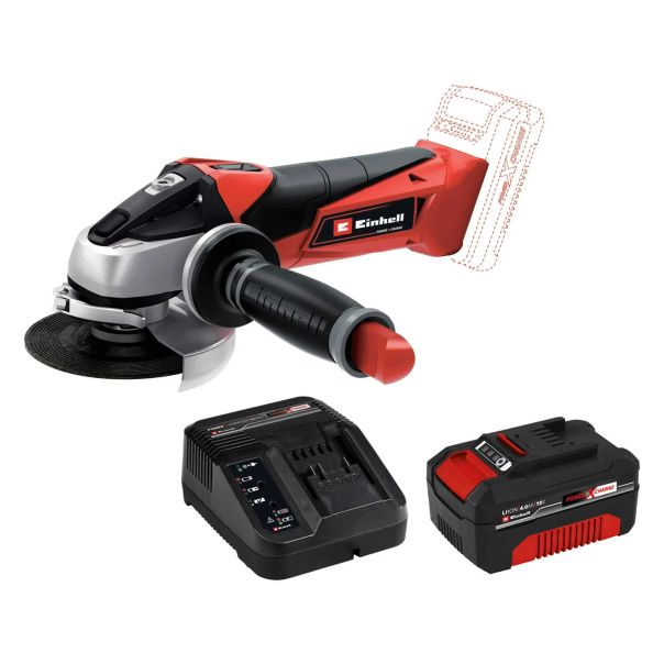 EINHELL Akumulatorska ugaona brusilica TE-AG 18 Li - Solo+Power-X-Change 18V 4,0Ah punjač i baterija