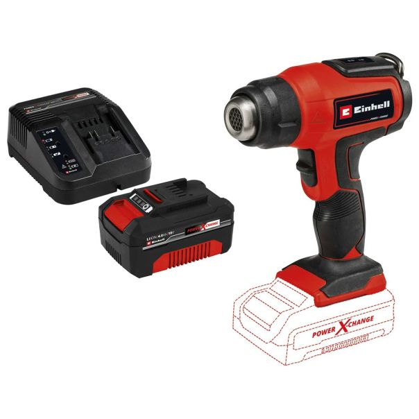 EINHELL Aku pištolj za vruć vazduh + Power-X-Change 18V 4,0Ah punjač i baterija TE-HA 18 Li - Solo