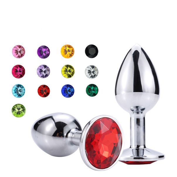 Metalni analni butt plug sa kristalom - set u veličinama S,M,L