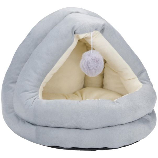 PET COMFORT Krevet za mačke sa visećom lopticom Sivo-Bež 42 × 40 × 38 cm