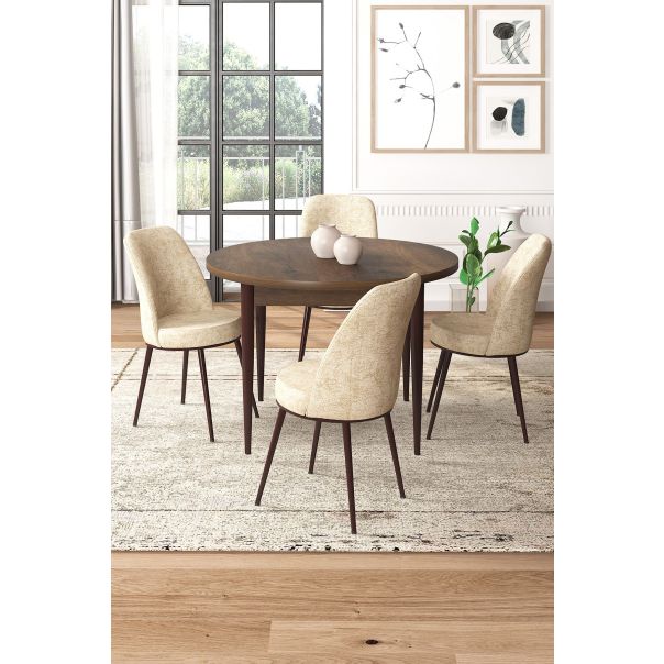 HANAH HOME Set trpezarijski sto i stolice 4/1 Tor, tamno braon/krem