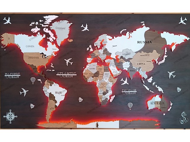 LED mapa sveta 140x90 RGB Tuya