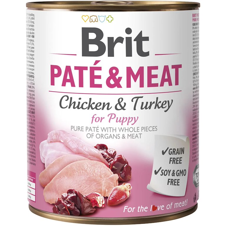 BRIT Pat & Meat PUPPY, s komadićima piletine u pašteti, bez žitarica