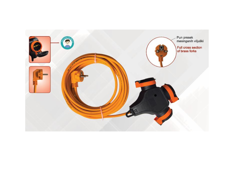TROSTRUKA PRENOSNA PRIKLJUCNICA H05VV-F 3G2,5 25M ORANŽ