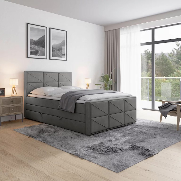 BOXSPRING KREVET 140/200 cm antracit