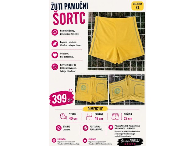 Žuti pamučni šortc – XL
