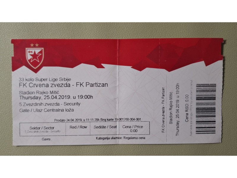 160. Večiti derbi Crvena zvezda - Partizan 25.04.2019