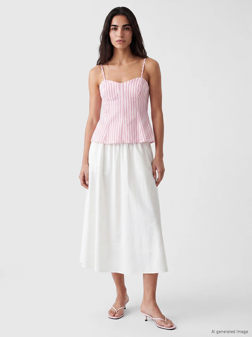 LCW Vision Prugasta Peplum Bluza Sa Izrezom U Obliku Srca I Bretelama