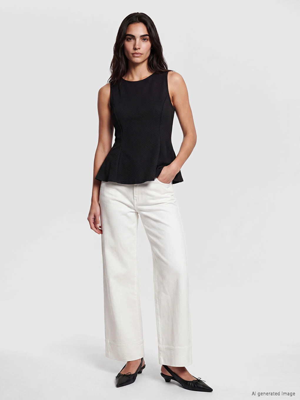 LCW Vision Bluza Bez Rukava Sa Okruglim Izrezom I Peplum Krojem