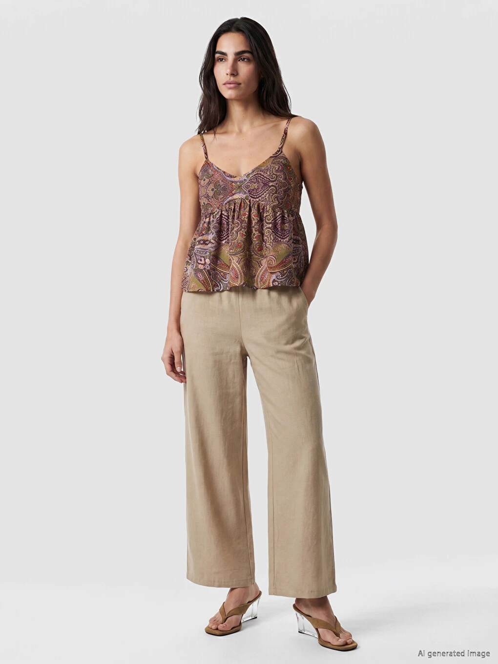 LCW Vision Bluza Sa V Izrezom, Sa Bretelama I Sa Uzorkom
