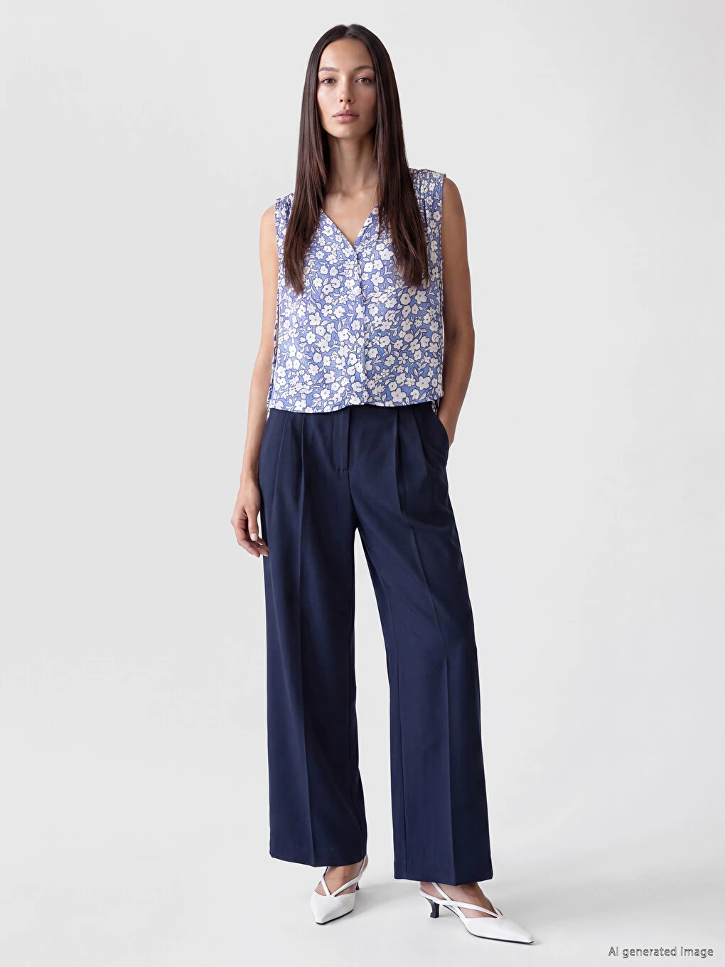 LCW EVERYDAY Bluza Sa V Izrezom, Cvetnim Dezenom I Elastičnim Naborima