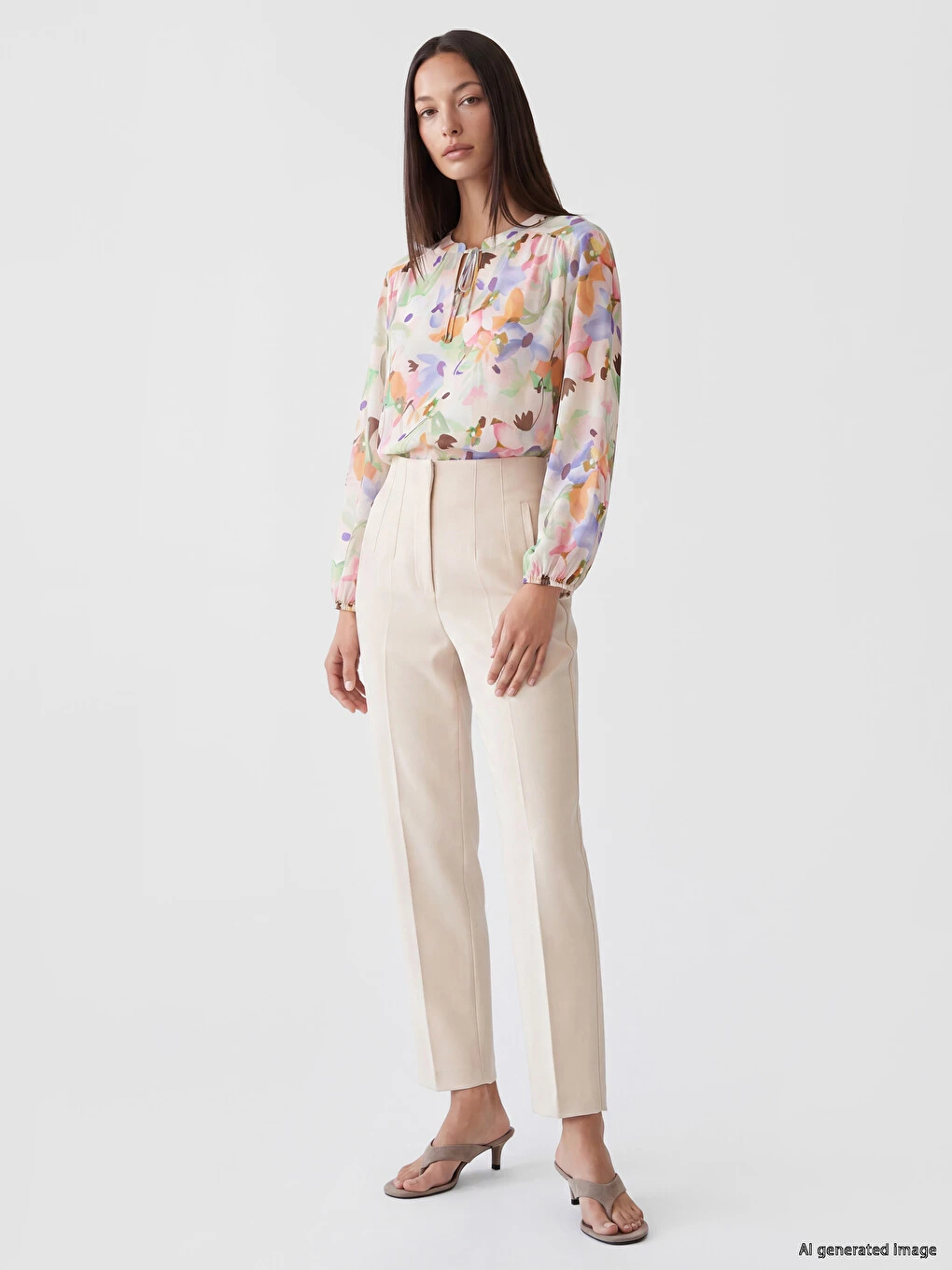 LCWAIKIKI Classic Cvetna Bluza Sa Detaljima Za Vezivanje