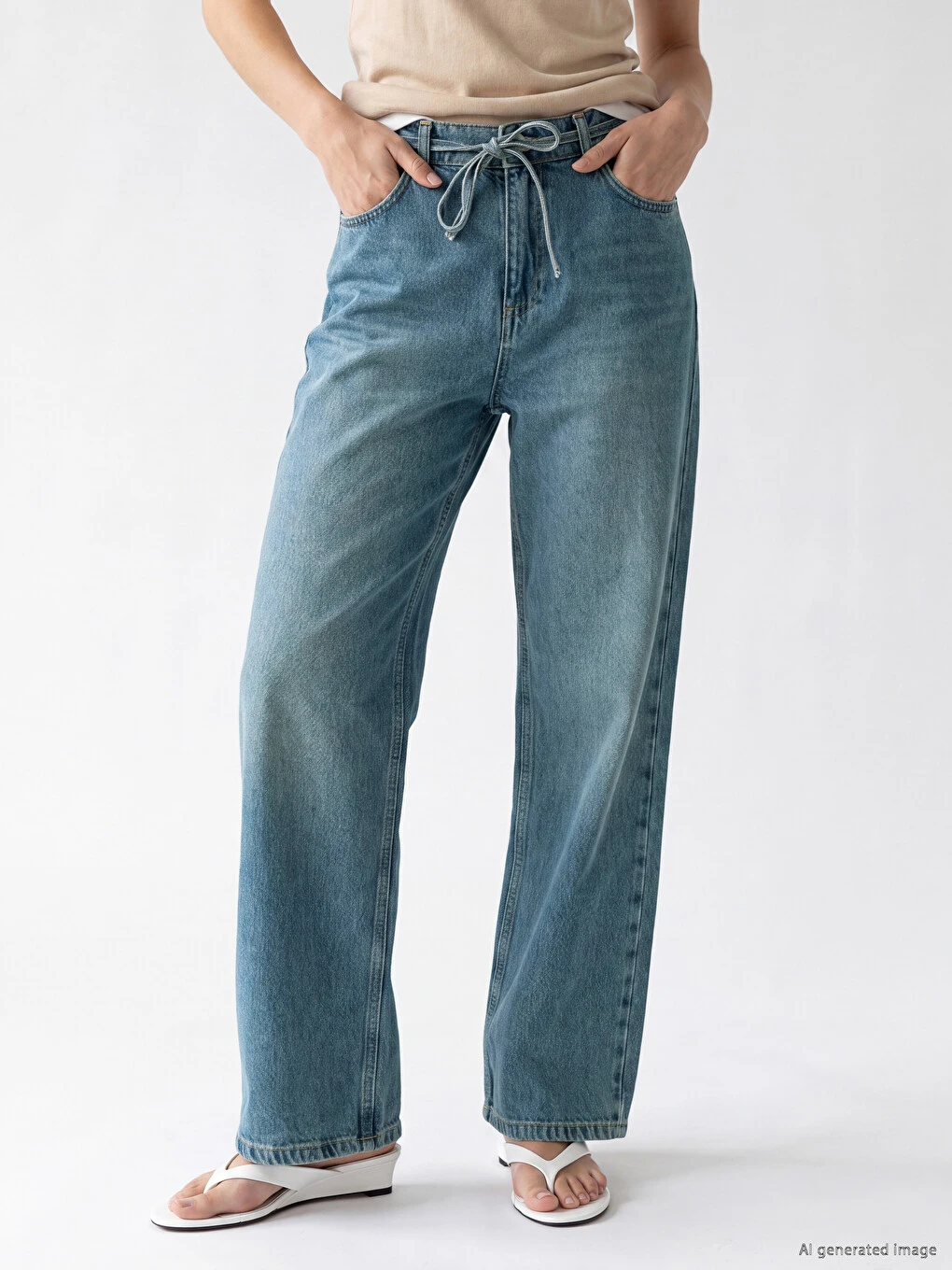 LCW Jeans Elastični Struk Široke Nogavice Ženske Farmerke