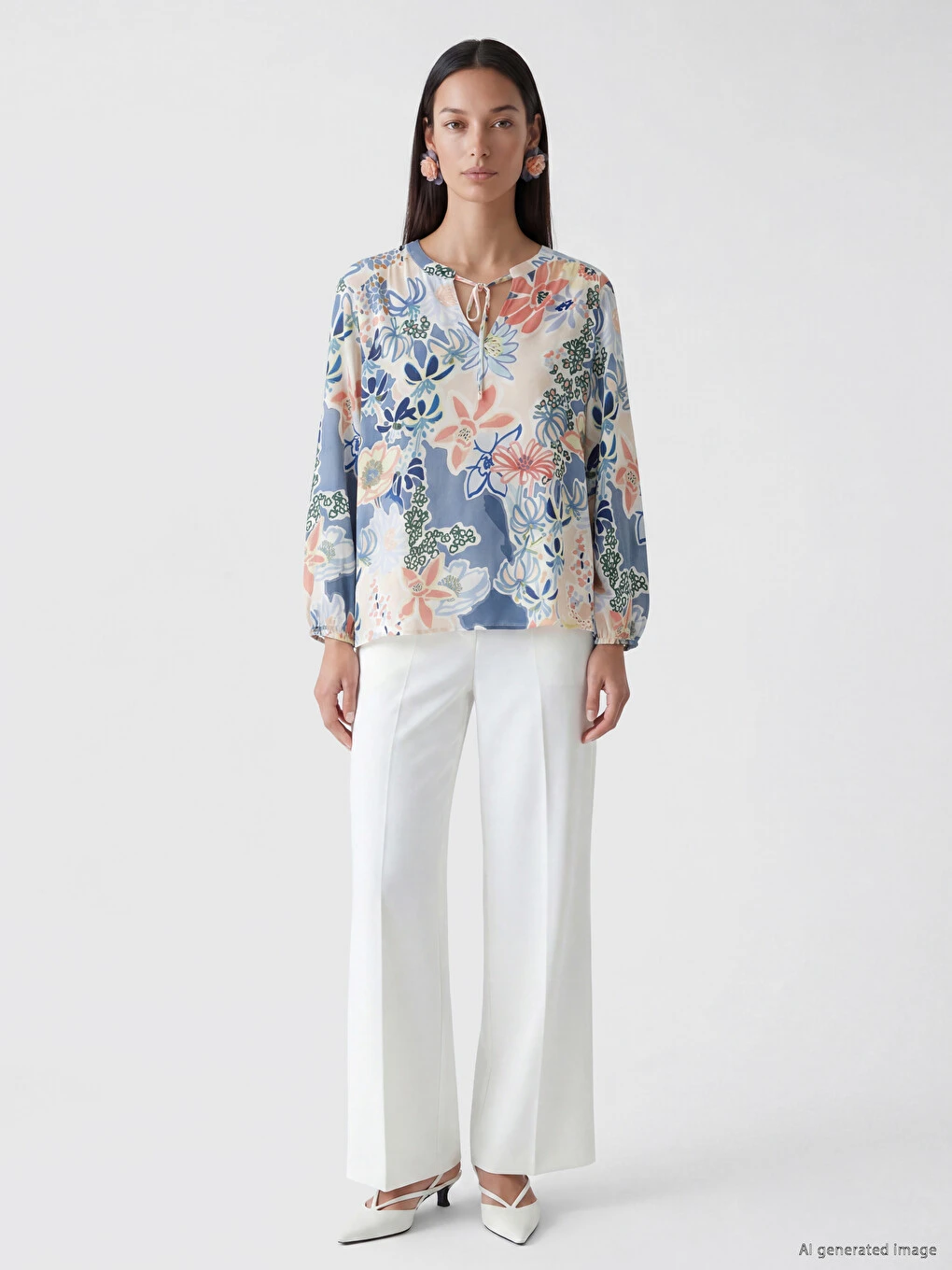 LCWAIKIKI Classic Cvetna Bluza Sa Detaljima Za Vezivanje