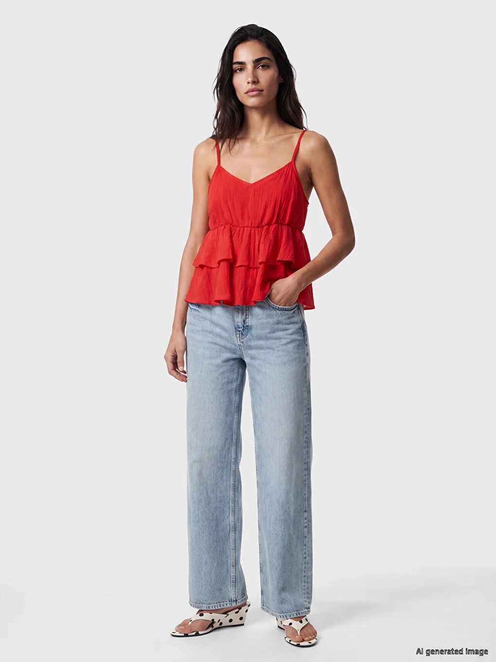 LCW Vision Bluza Sa V Izrezom, Bretelama, Slojevita Sa Volanima