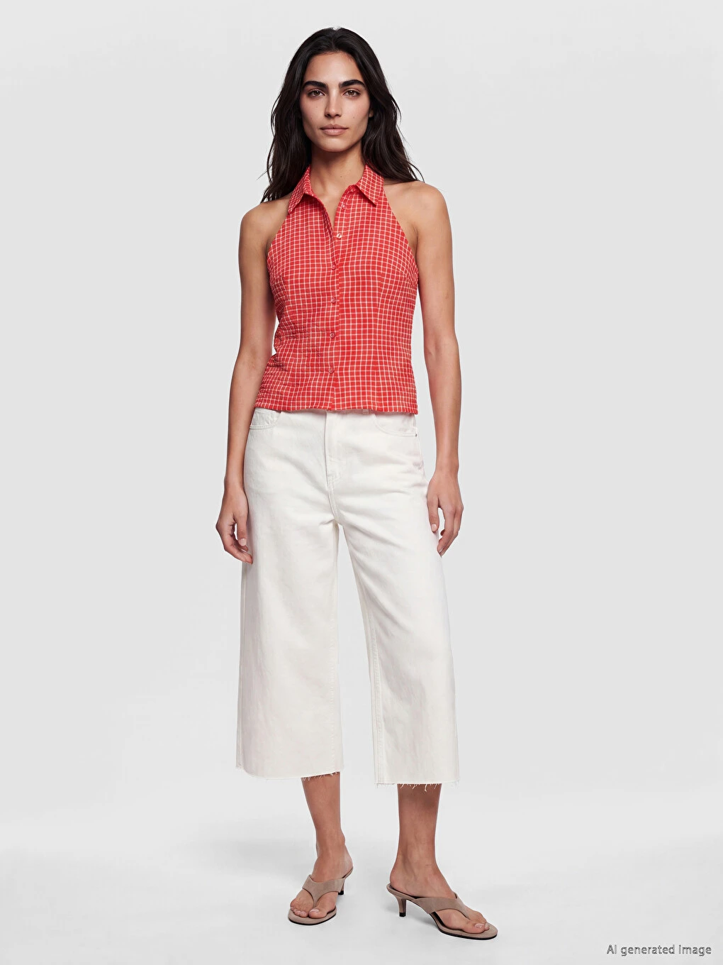 LCW Vision Bluza Sa Halter Kragnom I Kariranom Košulja Kragnom