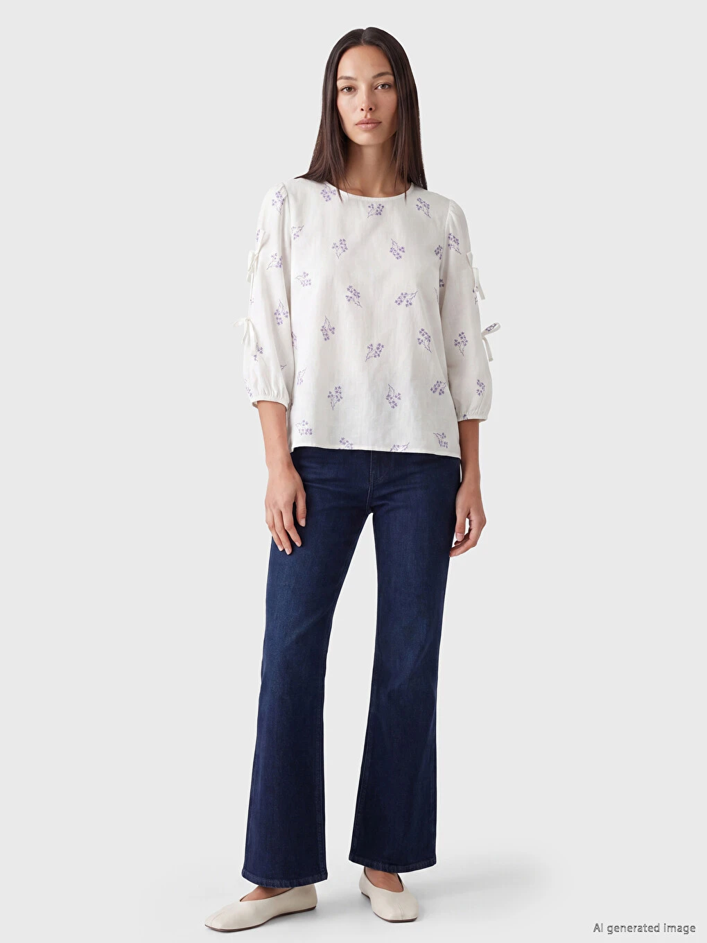 LCW EVERYDAY Bluza Od 100% Pamuka Sa Okruglim Izrezom I Uzorkom
