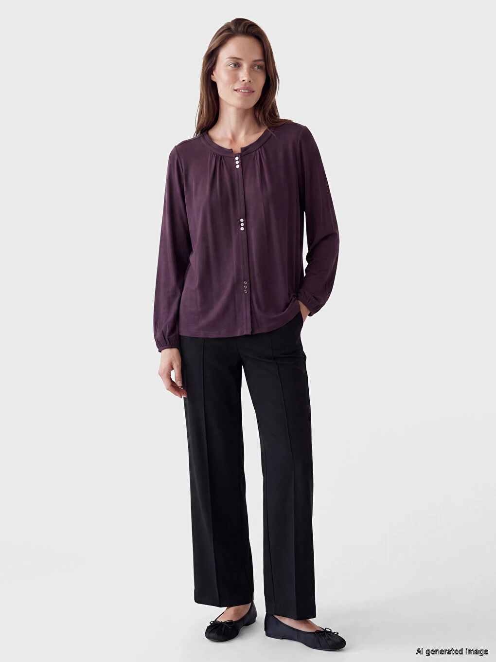 LCW Grace Okrugli Izrez Nabrana Bluza