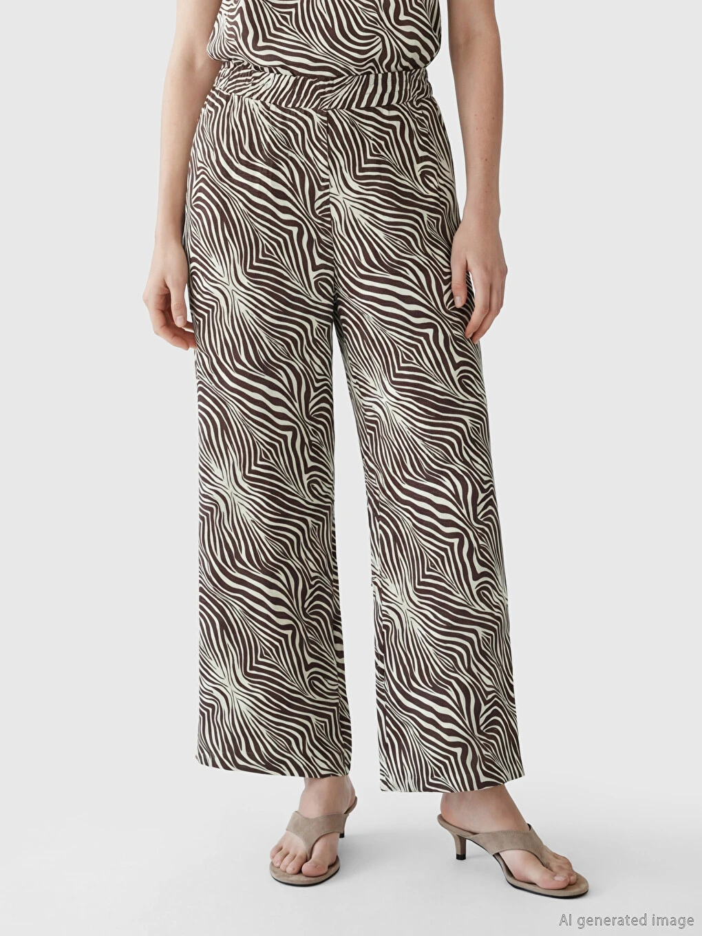 LCW Comfort Ženske Pantalone Sa Elastičnim Strukom I Zebraste Šare