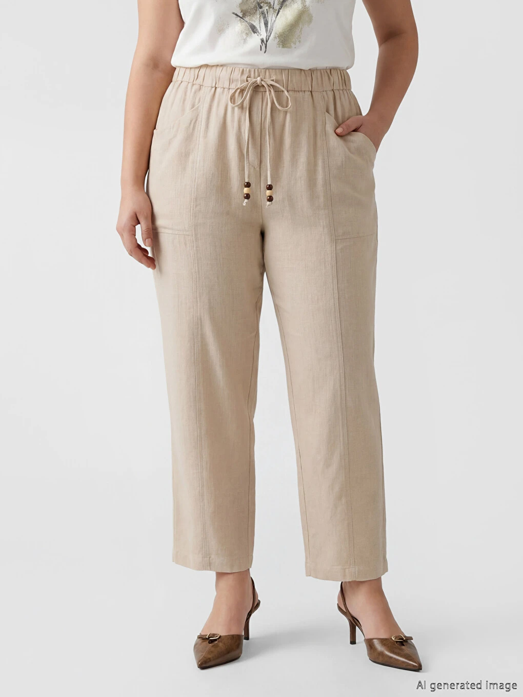 LCWAIKIKI Classic Ženske Pantalone Od Mešavine Lana Sa Elastičnim Strukom