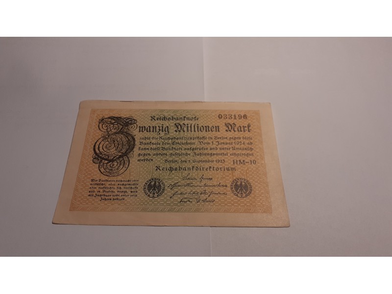 NEMAČKA - 20 MILIONA MARAKA - 1923