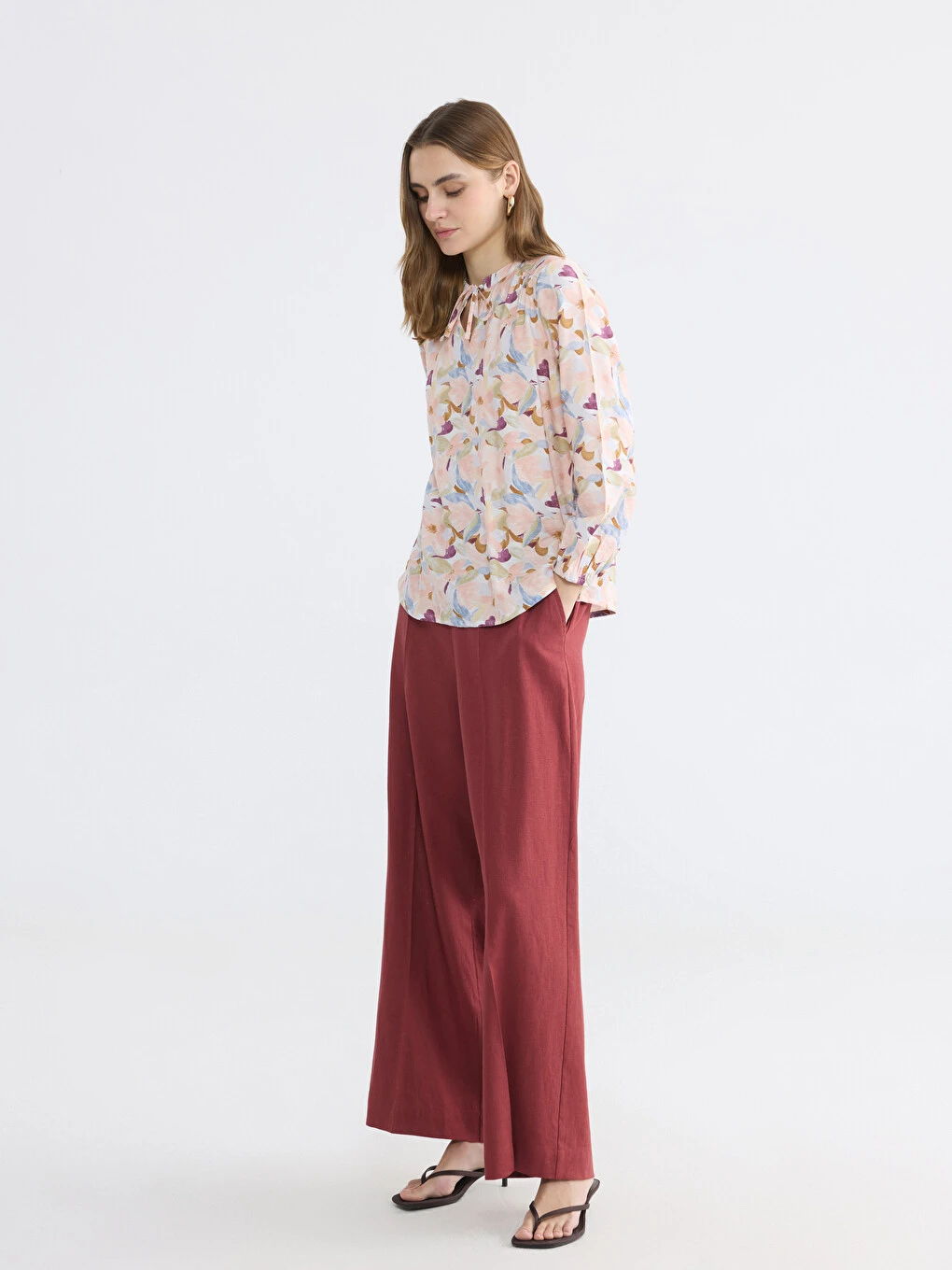 LCW EVERYDAY Bluza Sa Kragnom Na Vezanje Sa Uzorkom
