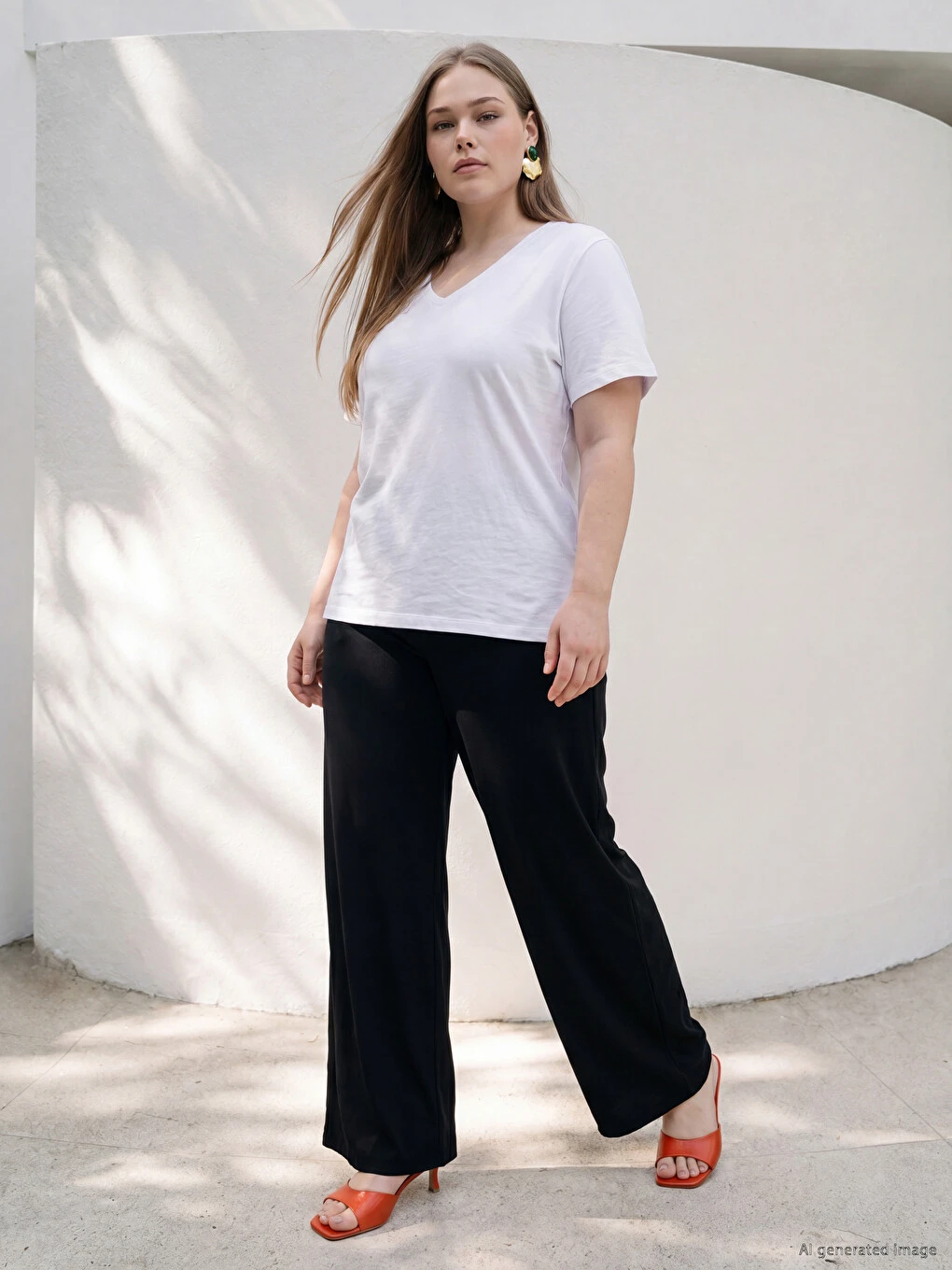 LCWAIKIKI Curve Plus Size V Izrez Ženska Majica