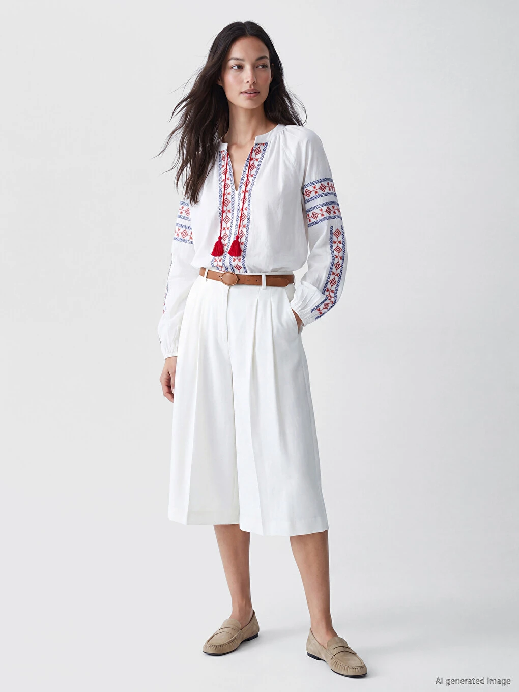 LCW EVERYDAY Bluza Sa Kragnom Na Vezanje Sa Resama I Vezom