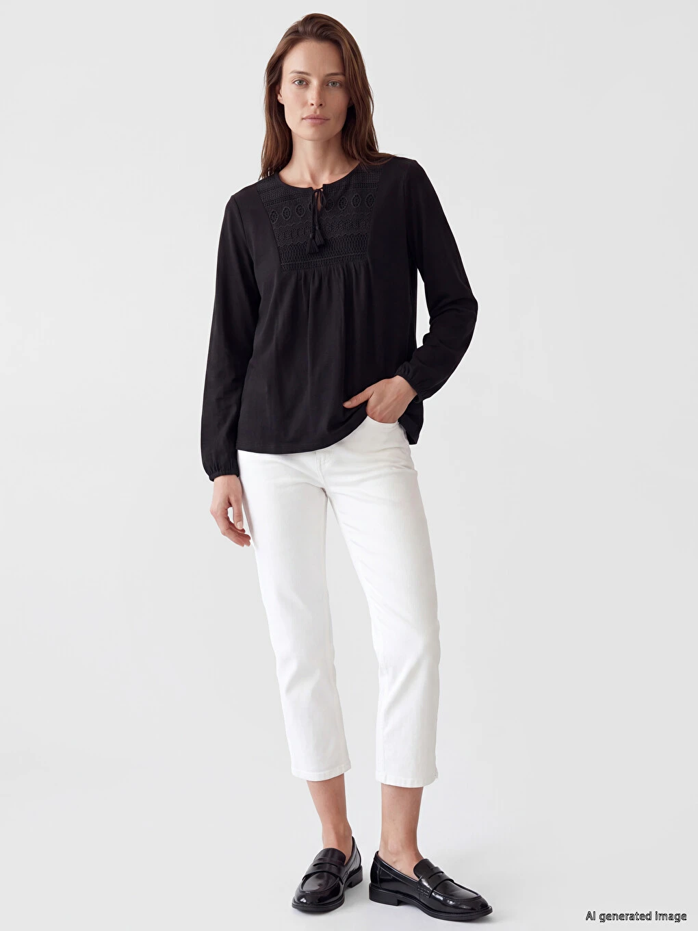 LCW Grace Vežena Bluza Sa Kragnom Na Vezanje