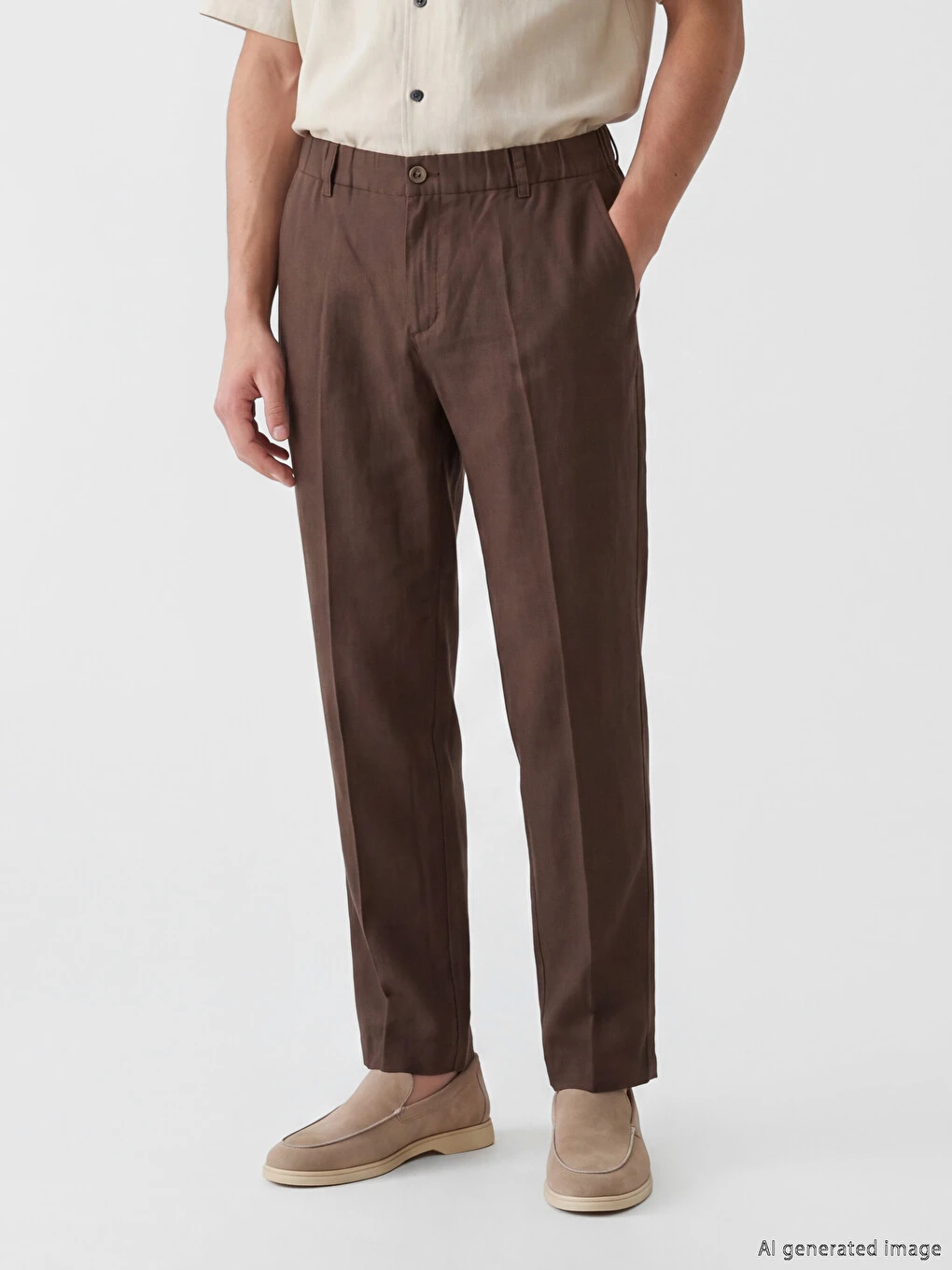 SOUTHBLUE Pantalone Ravnog Kroja Sa Izgledom Lana Na Falte Za Muškarce