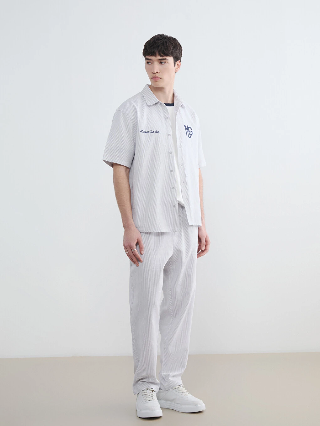 XSIDE Loose Fit Muška Košulja Od Mešavine Lana Sa Vezom