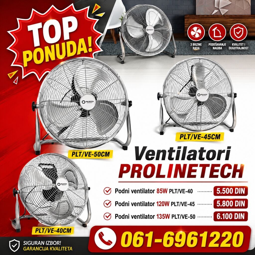 Ventilatori PROLINETECH – podni modeli sa snažnim protokom vazduha i