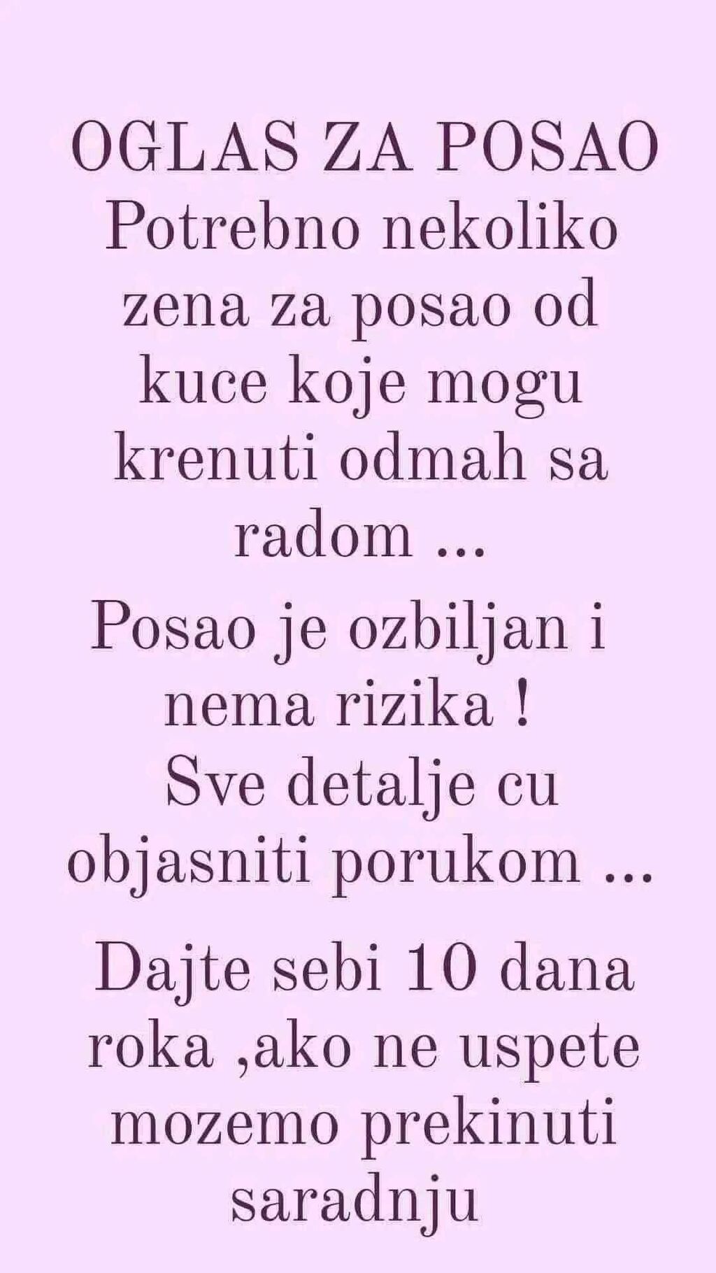Oglas za posao – rad od kuće - Potrebno je nekoliko žena za rad od