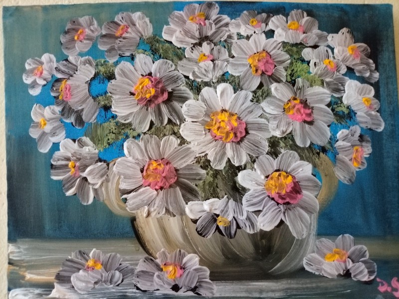 Bele rade u vazi 40x30cm ulje na platnu