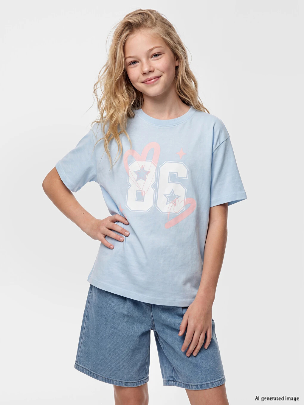LCW Kids Loose Fit Majica Sa Okruglim Izrezom Sa Štampom Za Devojčice