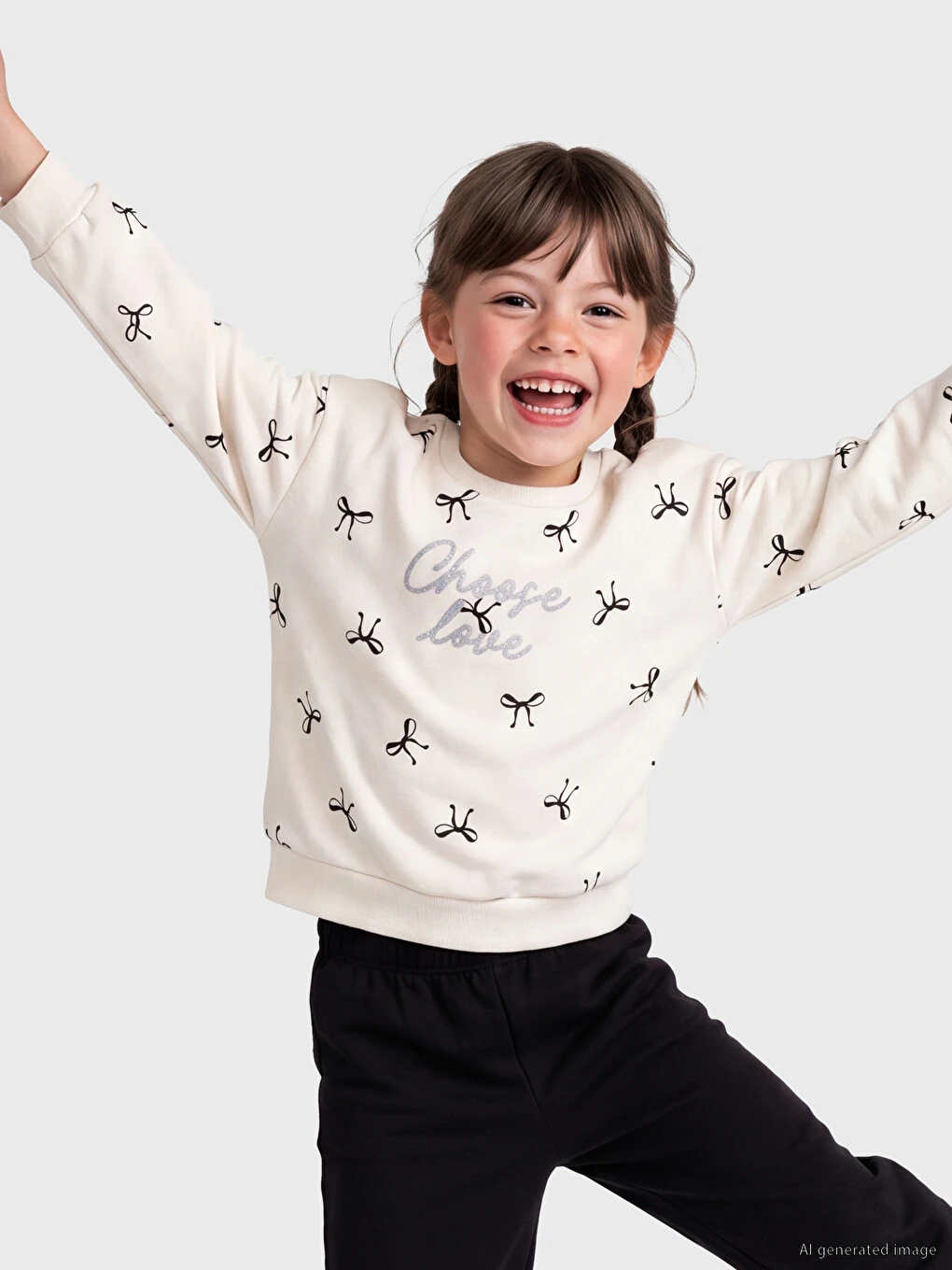 LCW Kids Okrugli Izrez Dezen Mašne Devojački Debeo Komplet