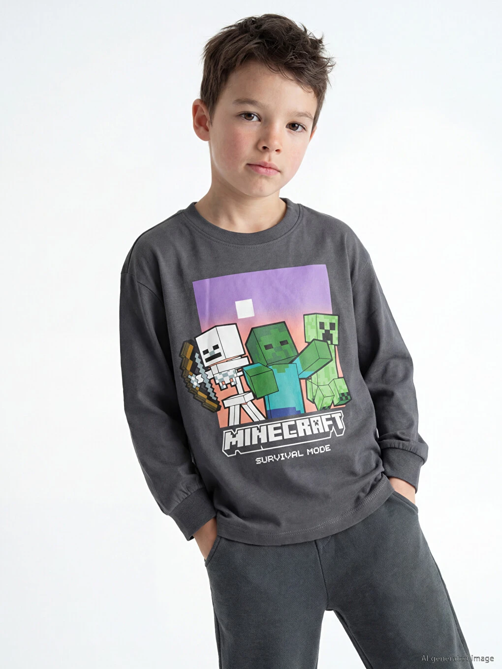 LCW Kids Dečija Minecraft Majica Sa Štampom I Okruglim Izrezom