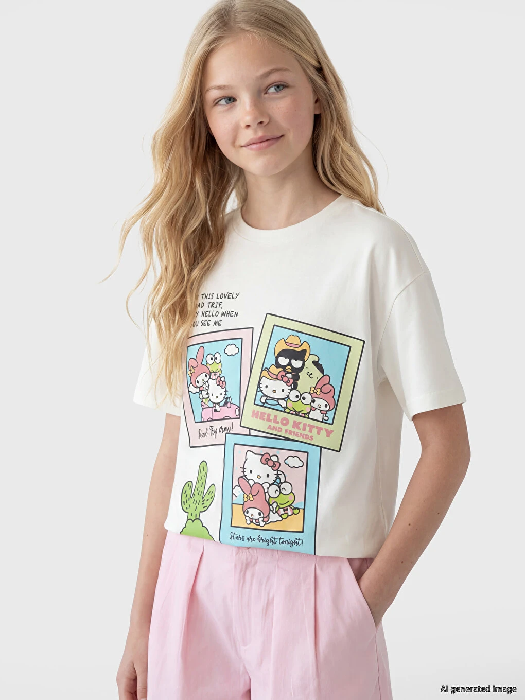 LCW Kids Široko Hello Kitty Štampana Majica Za Devojčice