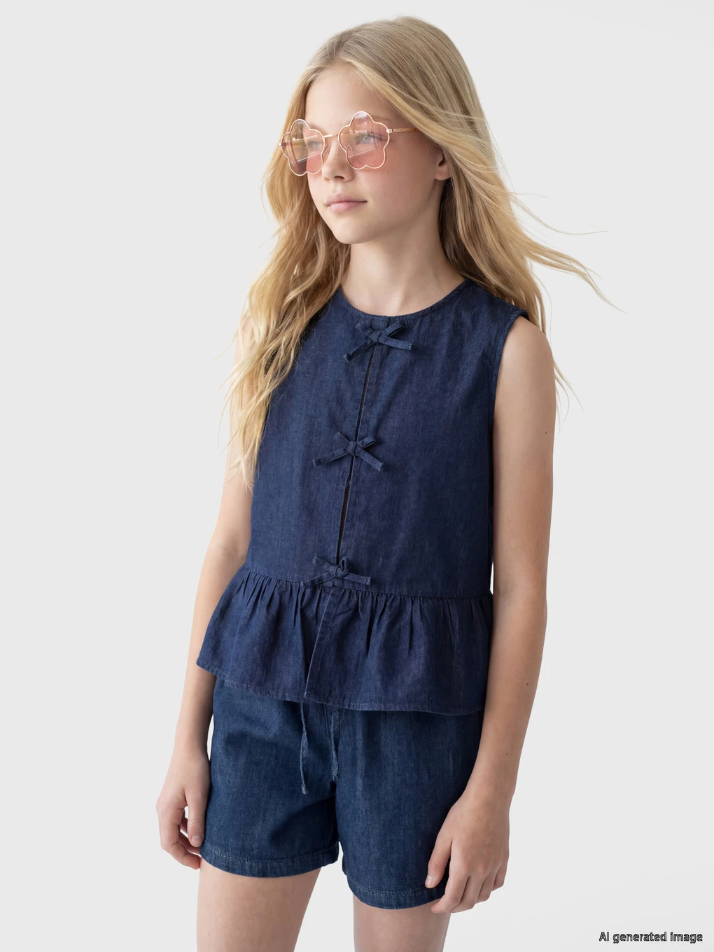 LCW Kids Devojačka Teksas Peplum Bluza Sa Mašnom