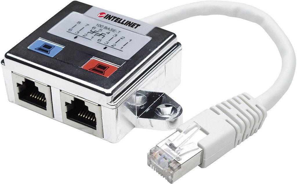 Intellinet mrezni adapter 1x RJ45 utikac na 2x RJ45 uticnica CAT 5 srebrna, bela