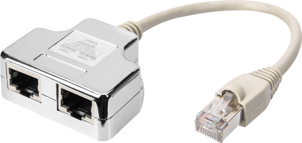 Digitus mrezni adapter 2x RJ45 utikac na 1x RJ45 utikac CAT 5, CAT 5e siva oklopljen