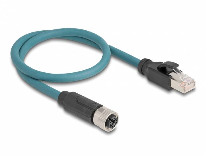 Delock 3379586 8-polni M12 uticnica – RJ45 utikac mrezni adapter S/FTP 0.50 m tirkizna