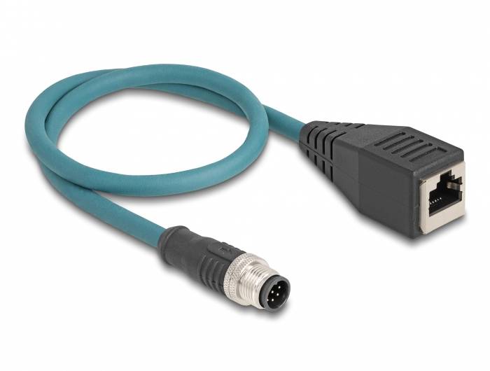 Delock 3379579 8-polni M12 utikac – RJ45 uticnica mrezni adapter S/FTP 0.50 m tirkizna