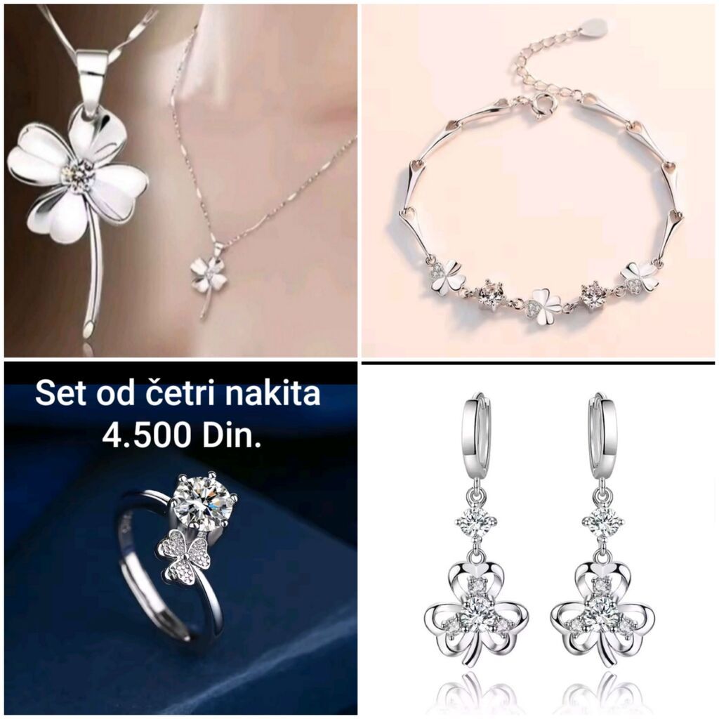 Elegantni posrebreni set od hirurskog čelika sa žigom S925 od četiri