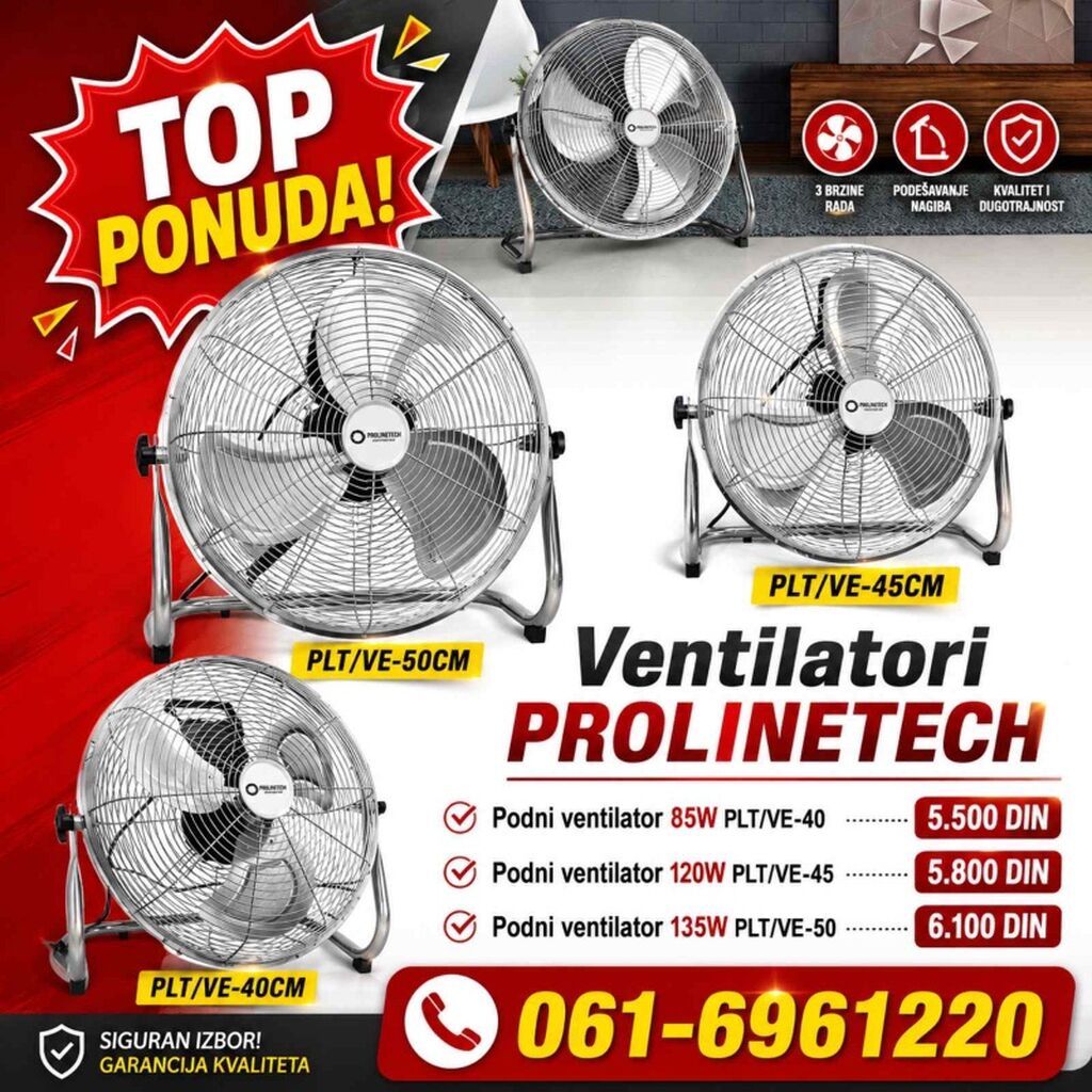 Ventilatori PROLINETECH – podni modeli sa snažnim protokom vazduha i